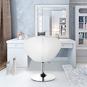 COSTWAY Vanity Chair, Contemporary Height Adjustable Makeup Chair with Chrome Frame, Tufted Round-Back, Modern Swivel Accent Chair for Lounge, Pub, Bar, White