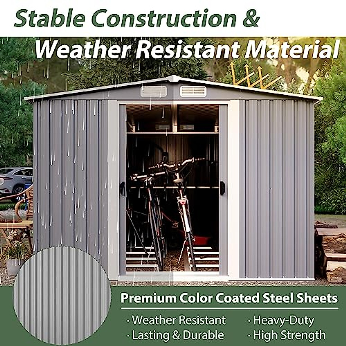 UBGO 10x8 FT Outdoor Metal Storage Shed,Waterproof Metal Garden Tool Storage Shed with Sloping Roof and Lockable Door,Garden Sheds Outdoor Shed for Backyard Garden Patio Lawn