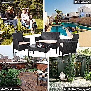 Homall 4 Pieces Patio Rattan Chair Wicker Set,Outdoor Indoor Use Backyard Porch Garden Poolside Balcony Furniture (Black and Beige)