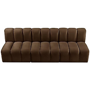 Meridian Furniture 103Brown-S3F Arc Collection Modern | Contemporary Modular Sofa with Soft Brown Velvet, Deep Channel Tufting, Modular Design, 89.5" W x 31" D x 30" H, Brown