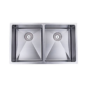 Wells CSU3319-99 Handcrafted Undermount Equal Double Bowl Kitchen Sink, 33" 50/50, Brushed Matte