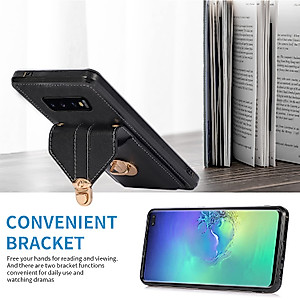 Furiet Compatible with Samsung Galaxy S10 Plus Wallet Cover with Crossbody Strap and Leather Card Holder Clasp Stand Flip Purse Shockproof Phone Cover for S10+ S10plus 10S Edge S 10 10plus Black