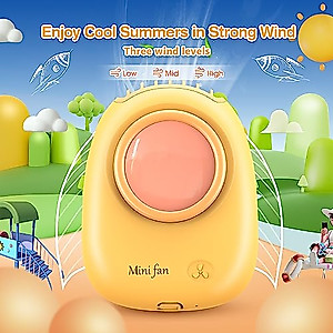 Veeool Kids Neck Fan, Portable Fan for Kids Women, 2000mAh Safe Bladeless Fan Hanging Waist Fan with Adjustable Lanyard, Personal Fan Gifts for Kids, 3 Speeds, Lightweight, Compact, Hands Free