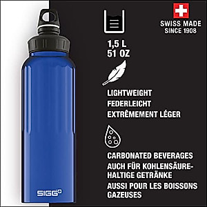 Sigg - Aluminum Sports Water Bottle - WMB Traveller Blue - with WMB Adapter - Leakproof - Lightweight - BPA Free - 51 Oz