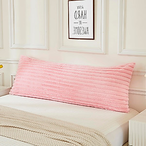 JAUXIO Faux Fur Fluffy Body Pillow Cover Luxury Striped Plush Decorative Body Pillowcase, Ultra Soft and Cozy Zipper Closure 21 x 54 Inches, Pink