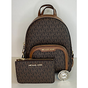 Michael Kors Jaycee XS Convertible Zip Pocket Backpack bundled with SM TZ Coinpouch Wallet Purse Hook (Signature MK Brown)