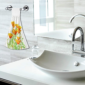 Aslsiy Yellow Orange Poppies Hanging Kitchen Towels Spring Wildflowers Bathroom Hand Tie Towel Fast Drying Dish Tea Towels for Bath Tabletop Gym Home Decor Set of 2