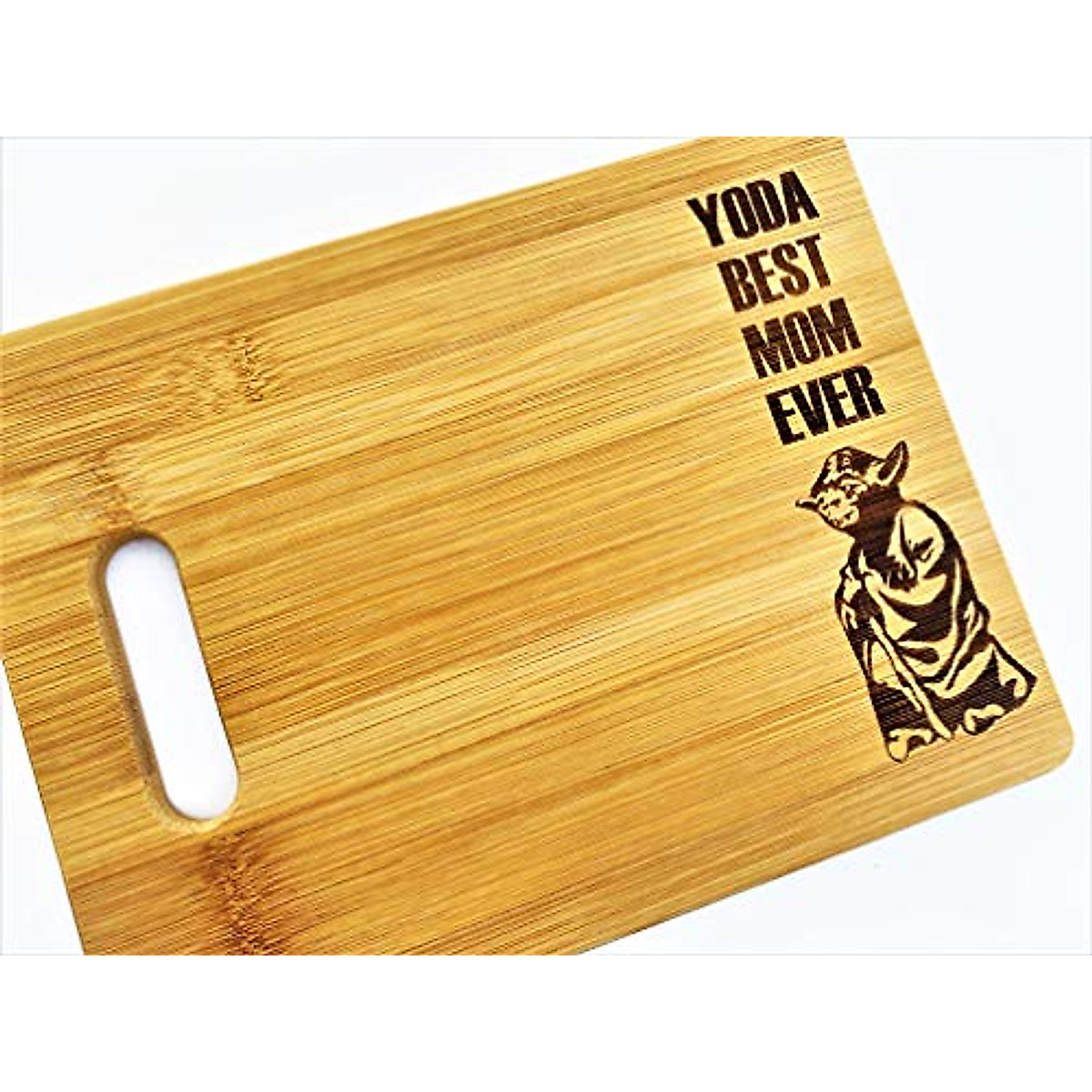 Yoda Best Mom Ever 8.5"x11" Engraved Bamboo Wood Cutting Board with Handle Star Wars Mother's Day Gift