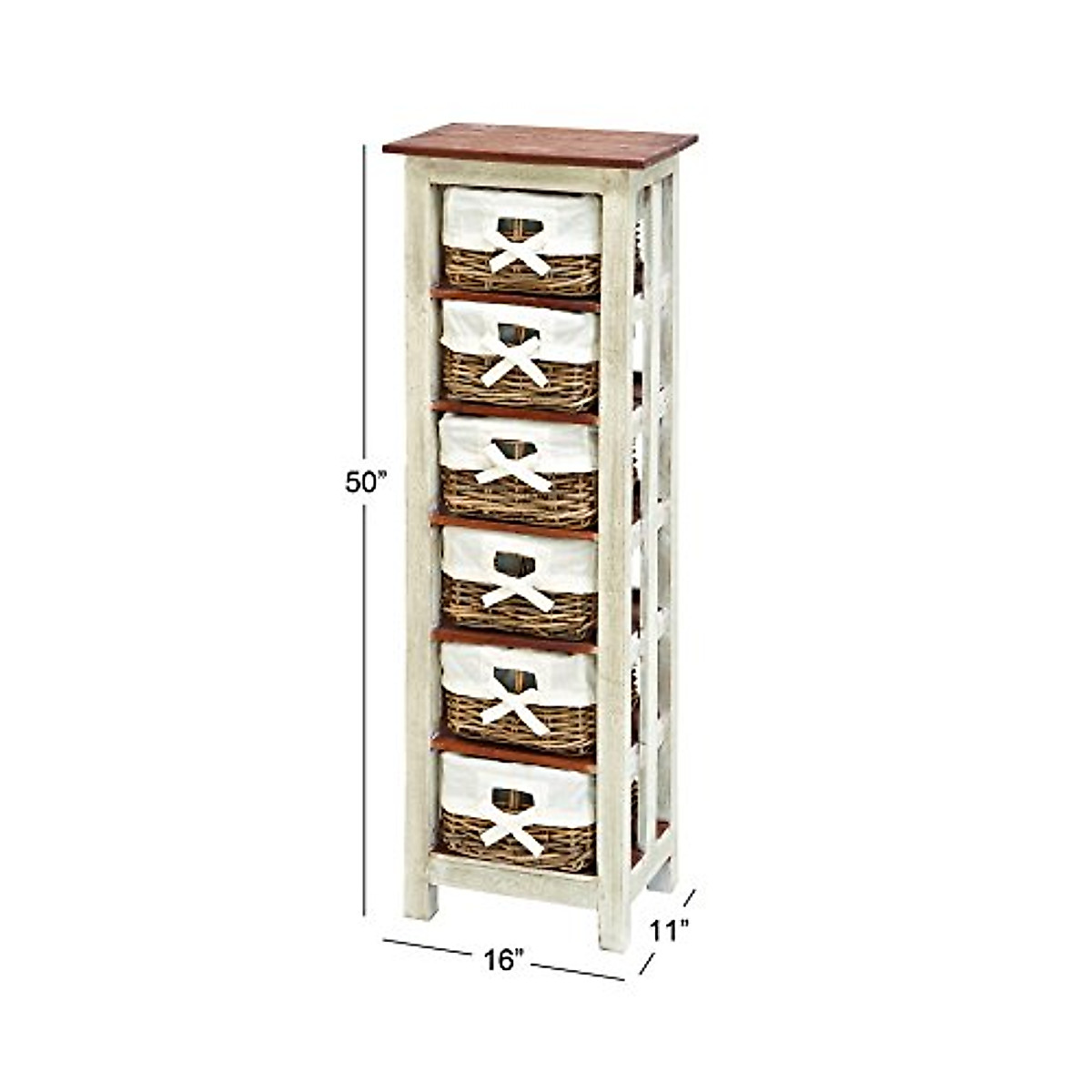 Deco 79 Wood 6 Baskets and 2 Doors Storage Unit, 16" x 11" x 50", White