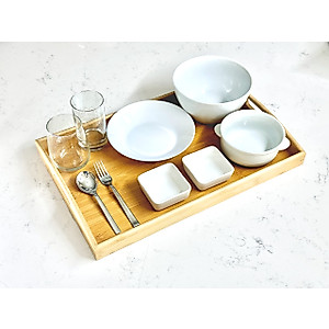 Bam & Boo - Natural Bamboo Serving Tray Extra Large Rectangular with Handles - for Food, Drinks, Storage, Decor, Vanity, Breakfast, Parties, Weddings, Picnics(23.6” x 15” x 2.35”)