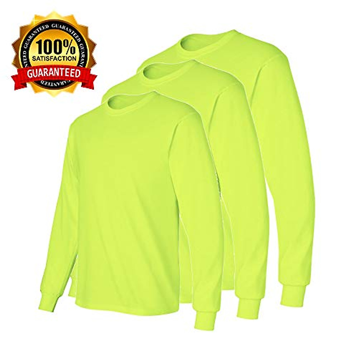 Fit In Basic Safety High Visibility Long Sleeve Construction Work Shirts for Men X-Large, Safety Green (3pk)