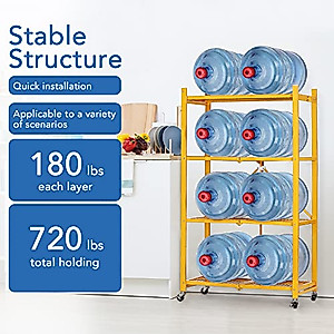 ShanSon Storage Shelves with Wheels 4 Tier Heavy Duty Foldable Metal Rack Storage Shelving Units for Garage Kitchen，Yellow