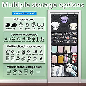 homyfort Door Hat Rack Shoe Organizer for Baseball Caps, Hanging Jewelry Storage Holders with 28 Pockets Multifunctional For Socks,Underwear,Jewelry,Shoes,Hat,Cap (Black)