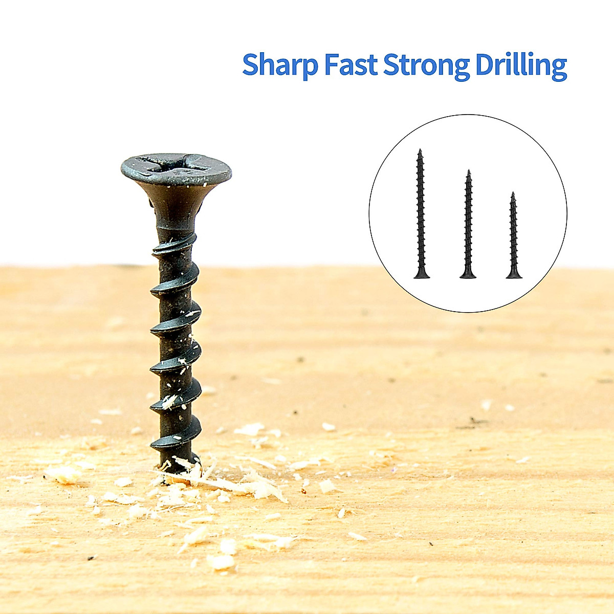 WELLOCKS Drywall Screws 215 PCS M4×25mm to 70mm Wood Screws Self Tapping Assortment Steel Black Bugle Head Coarse Phillips Sharp Point Fast Drilling for Home Handmade Repair Installation(D179)