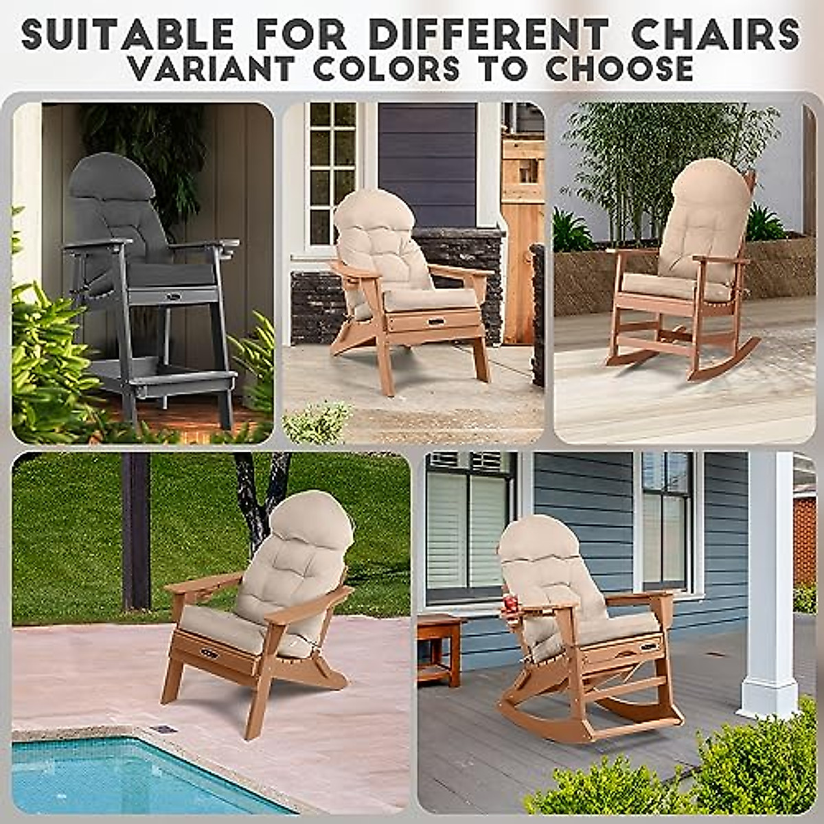 FUNBERRY Adirondack Chair Cushion,Outdoor Chair Cushions,Improved Comfy Patio Chair Cushions,Rocking Chair Cushion,Cushions for Adirondack Chairs,High Back Patio Chair Cushions