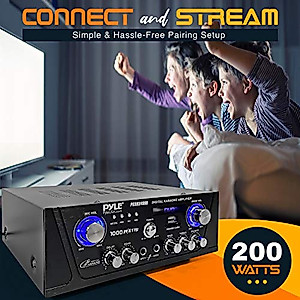 Pyle Bluetooth Digital Home Karaoke Amplifier - 600W Home Audio Desktop Power Amplifier Receiver w/LED Display, Cooling Fan, USB/SD Memory Card Reader, Optical/Coaxial, DVD/Mic Inputs -PKRMX4000