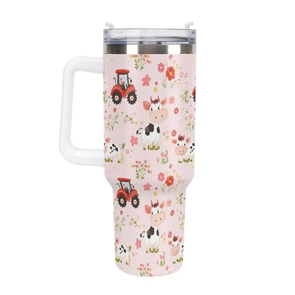 Farm Truck Red Tractor Tumbler with Handle Travel Mug Water Bottle Tea Coffee Cup White-style
