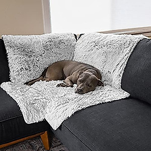 Furhaven Snuggly Spot Long Faux Fur Corner Throw Furniture Seat Protector, Washable - Mist Gray, One Size