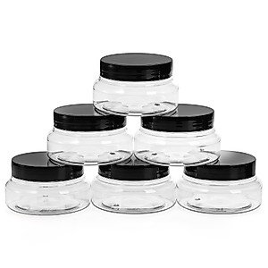 Yarlung 24 Pack 5 Oz Plastic Jars with Lids, Clear Body Scrub Jars Empty Refillable Containers Round Low Profile Samples Jars for Lotion, Body Butter, Sugar Scrub, Cream
