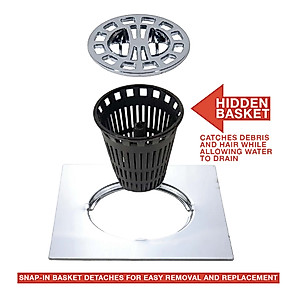 Danco Square Shower Drain Hair Catcher for Stand-Alone Shower Drain, 4-1/4 in. Shower Drain Cover, Shower Drain Protector, Chrome (11015)