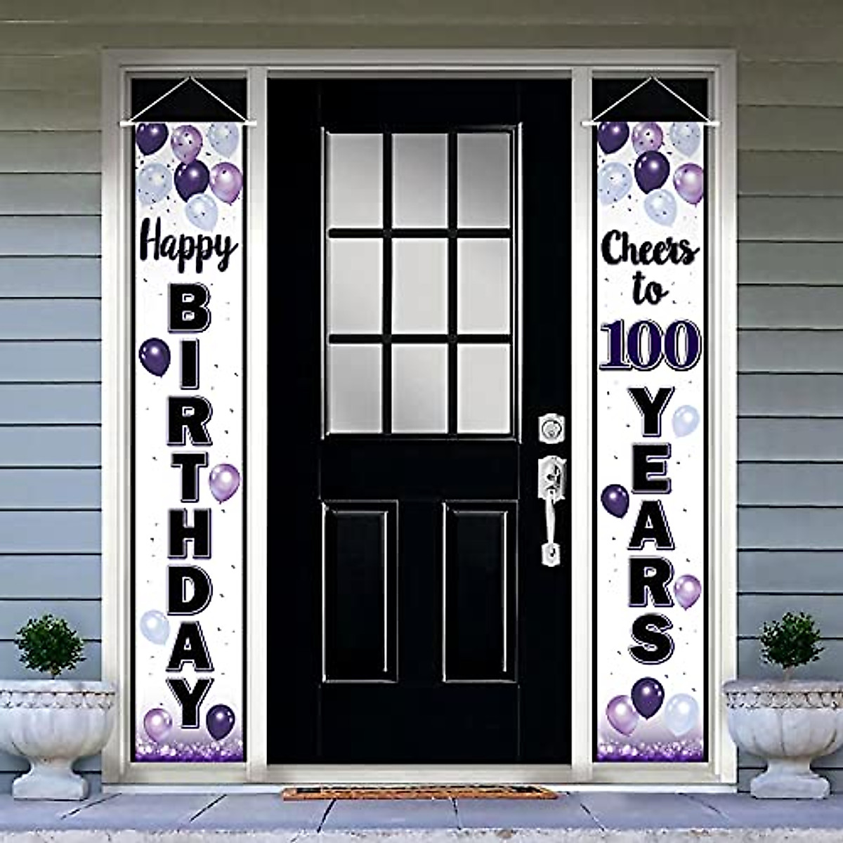 LASKYER Happy 100th Birthday Purple Door Banner - Cheers to 100 Years Old Birthday Front Door Porch Sign Backdrop,100th Birthday Party Decorations.