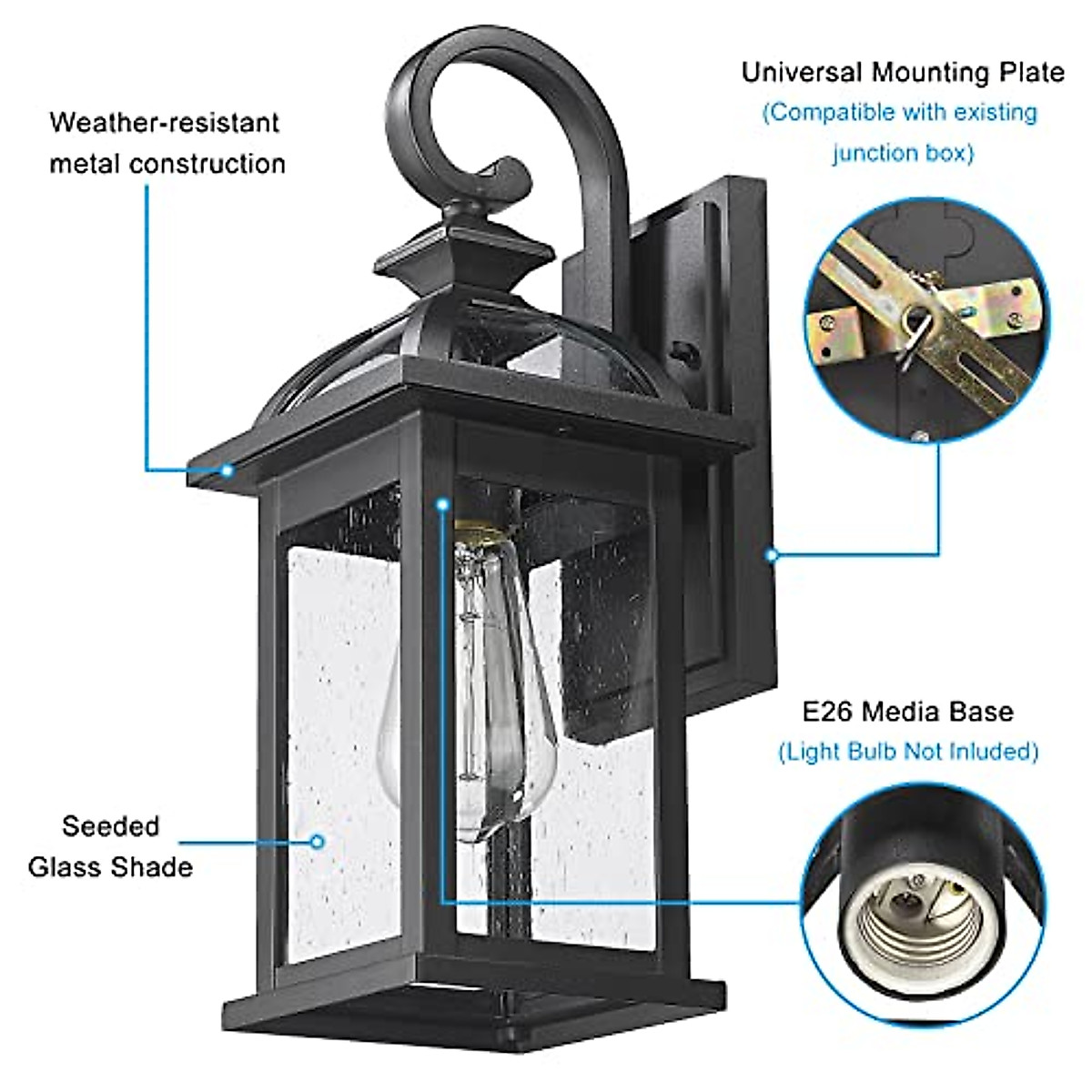 Darkaway Outdoor Lights Fixtures Wall Mount, Outdoor Wall Sconce Lights with Seeded Glass Waterproof Outside Exterior Lights Fixture for House, Front Porch, Patio (2 Pack)