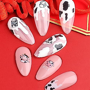 Vezocim Nail Art Stickers Decals, Holographic Cow Print Nail Water Transfer Decal Designs, Animals Cow Print Nail Sticker Acrylic Supplies for Women Girls Manicure Charm Decorations (BN2305-2316)