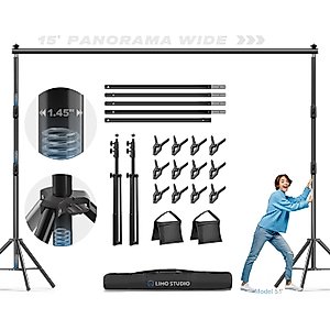 LimoStudio [Super Heavy Duty] 15 x 10.4 ft. (W x H) Upgraded Backdrop Stands, Panorama Wide Extra Large, Thicker Pole & Bar, Super Strong No Shaking, Shock-Proof Spring Tripod, Outdoor Event, AGG3316