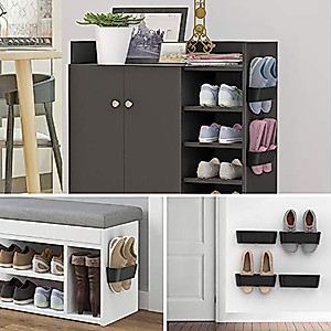 Yocice Wall Mounted Shoes Rack 6Pack with Sticky Hanging Strips, Plastic Shoes Holder Storage Organizer,Door Shoe Hangers (SM03-Black-6)