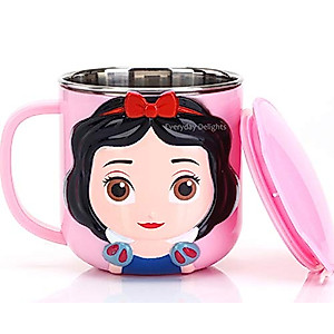 Everyday Delights 3D Princess Snow White Pink Durable Stainless Steel Insulated Cup with Lid, 250ml