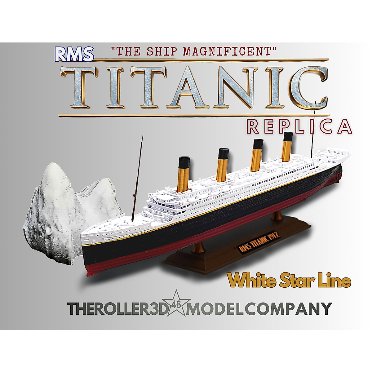 TheRoller3d RMS Titanic Model Ship with Iceberg, 1 Ft Long Assembled, Titanic Toys for Kids, Historically Accurate Titanic Toy, Titanic Ship, Titanic Cake Topper, Titanic Figurine, Titanic Boat