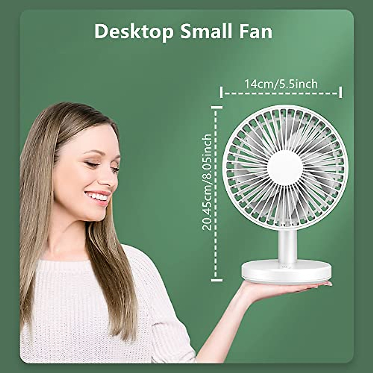 SOARCHICK 5.5-Inch Small Fan for Desk Portable USB Personal Fan Rechargeable Battery Mini Table Fan 3 Speeds Powerful Wind 45° Manual Adjustable Desktop Quiet Fan for Office Home Bedroom