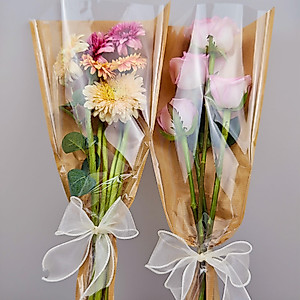 50 Pack flower bags for bouquets, flower bouquet wrapping paper, bouquet bags Kraft floral wrapping paper, Flower Sleeves Wrapping Bags Perfect for Mother's Day, Wedding (9.8in x 18in x 3.9in)