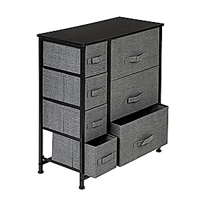 7-Drawer Dresser - Easy Pull Fabric Bins with Tabletop Surface - Storage Dresser with Removable Fabric Drawers - Clothes and Craft Storage Furniture - Closet Organizers with Steel Frame - Grey