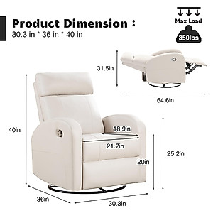 HOMYKA Swivel Rocker Recliner, Manual Glider Rocking Recliner Chair, Leather Swivel Reclining Lounge Chair Nursery Glider Recliners for Small Spaces, Living Room, Beige
