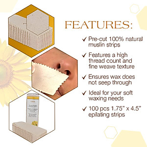 GiGi Small Natural Muslin Epilating Strips for Hair Waxing/Hair Removal, 100 Strips