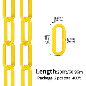 Vicenpal 200ft Plastic Barrier Chain Yellow Plastic Chain Links Weatherproof Safety Link Crowd Control Barriers Garden Fence Decoration (1 Piece)