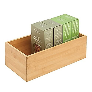 mDesign Bamboo Wood Organizer Storage Bin Box for Kitchen, Pantry, and Drawer Organization; Holder for Snacks, Juice Boxes, Utensils, Tea, Coffee - Echo Collection - 8 Pack - Natural