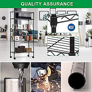 5 Tier Wire Shelving Unit Storage Metal Shelf Standing Shelf Units NSF Heavy Duty Height Adjustable Garage Shelving 14" W x 30" L x 60" H with Wheels Large Commercial Shelving Black
