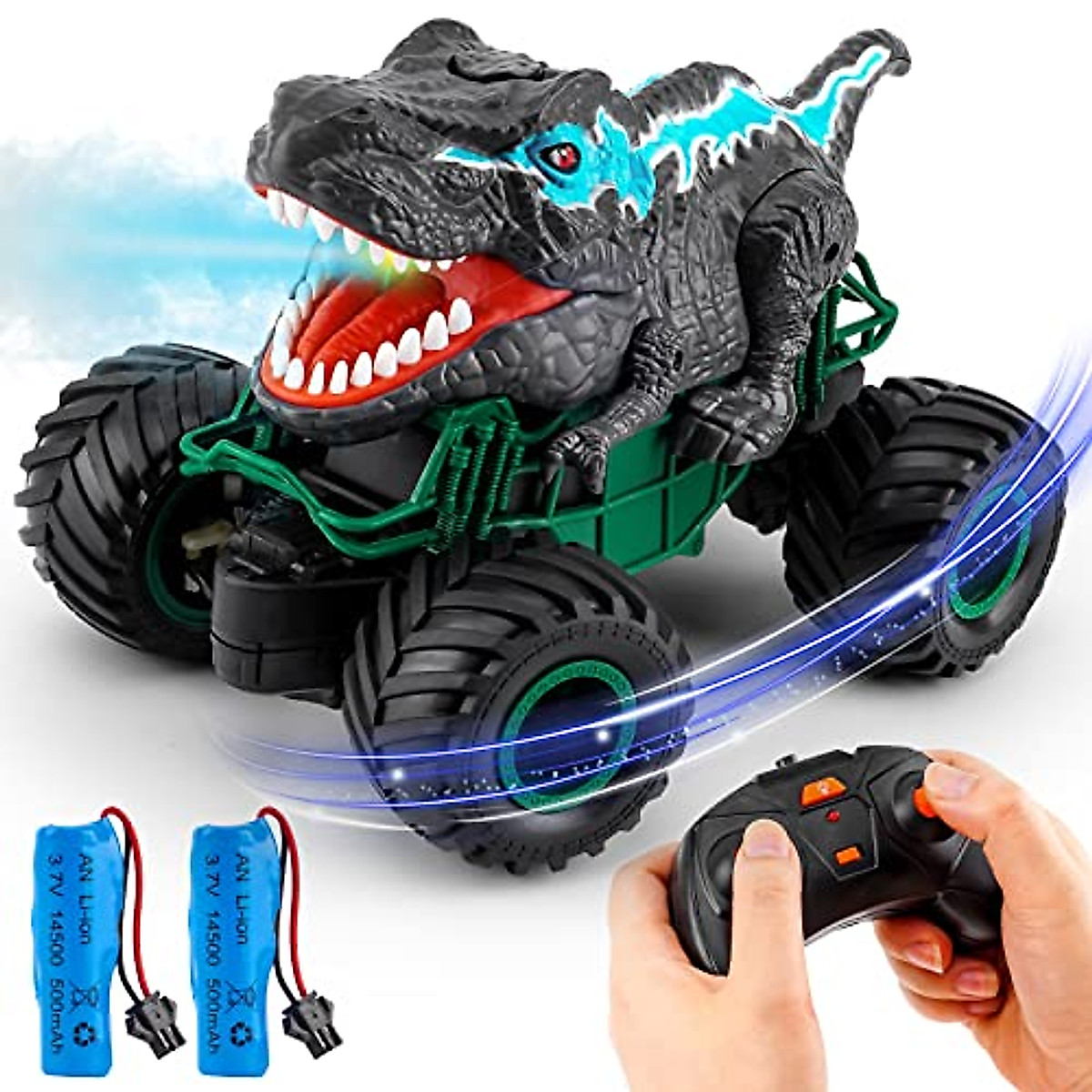 Intano Remote Control Dinosaur car Toy, 2.4G Dinosaur Monster Trucks for Boys 3,4,5,6,7,8 Year Old,Dinosaur Toys for Kids 5-7 with Light Sound Mist Spray.Birthday Gift for Kids Boys Girls
