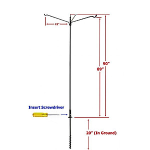 Erva Tool Heavy Duty 80" 3 Arm Bird Feeder Pole Set w/Twist in Ground Socket