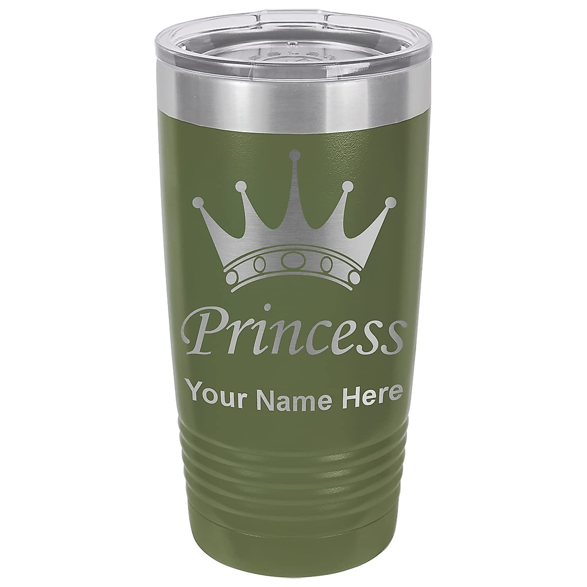 LaserGram 20oz Vacuum Insulated Tumbler Mug, Princess Crown, Personalized Engraving Included (Camo Green)