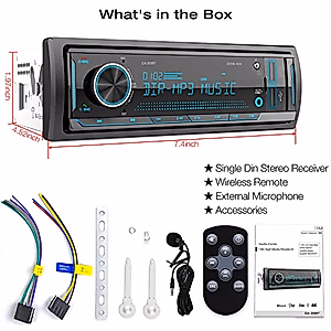 Single Din Stereo Marine Radio: Bluetooth Car Audio Receivers with Digital LCD Display | FM AM Car Radio | USB/SD/AUX/MP3 Player | 2.1A Quick Charge | APP Remote