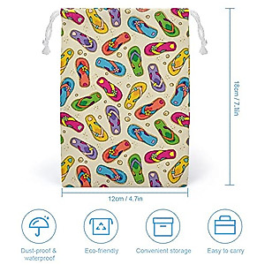 Beach Slippers Drawstring Storage Bag Canvas Printed Case Pouch for Travel Home Sports