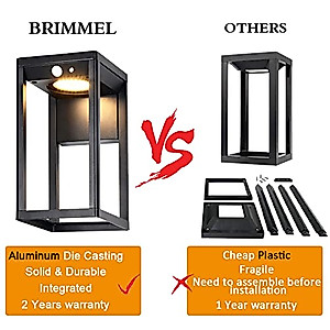 BRIMMEL Solar Sconce Lights Outdoor Motion Sensor Solar Wall Lights Outdoor Big Size 10hours Battery Life Solar Waterproof Wall Lantern for Wall Porch Front Door Garag, Solar Powered, Aluminum, Black