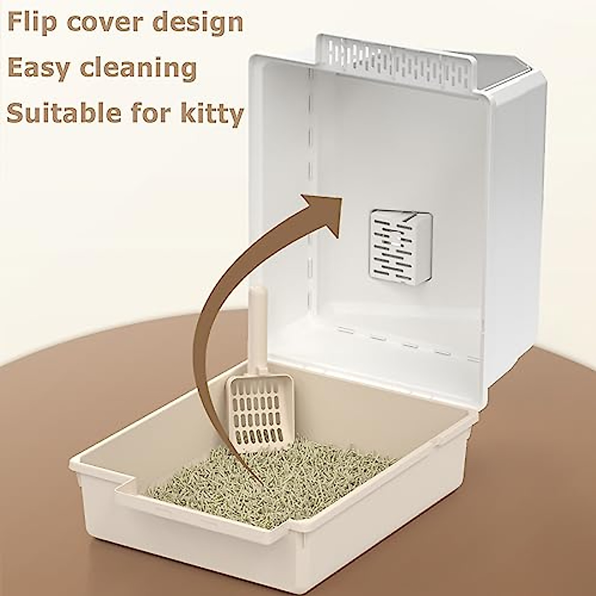 Cat Litter Box with Lid,Fully Enclosed Leak-Proof Urine Litter Box for Small Cats Approx 10Lbs,Handy Litter Scoop,Replaceable Closed/semi-Closed/Open Clamshell Litter Box