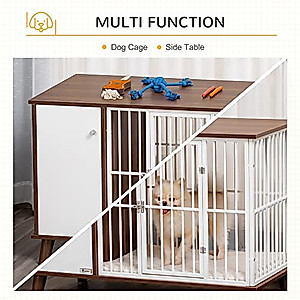 PawHut Wooden Dog Kennel, End Table Furniture with Cushion & Lockable Magnetic Doors, Small Size Pet Crate Indoor Puppy Cage, Grey