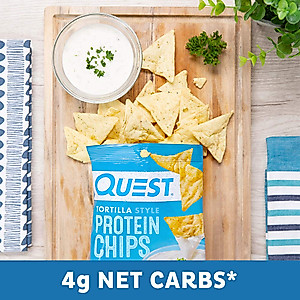 Quest Nutrition Tortilla Style Protein Chips, Ranch, Baked, 19g Protein, 4g Net Carb, Low Carb, Gluten Free, 1.1 Ounce (Pack of 12)
