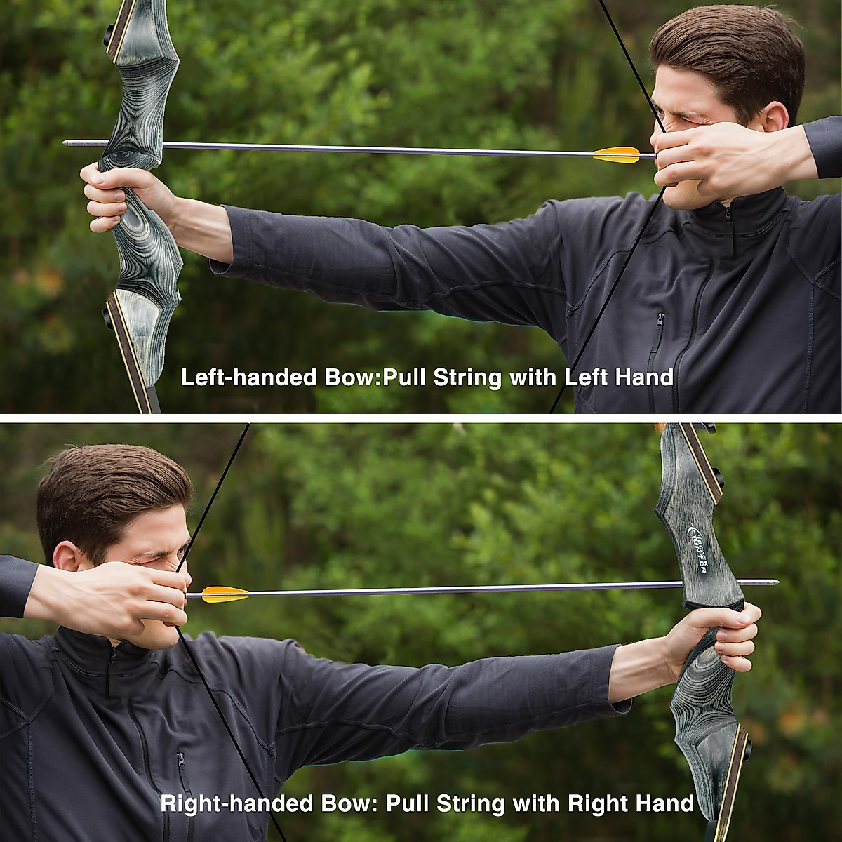 Black Hunter Takedown Recurve Bow, 60" Right Handed with Ergonomic Design for Outdoor Training Practice (30lb, Right)