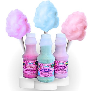 Lupy Lups! Sugar Mix Kit Floss Sugar With 3 count -14.10 oz Plastics Jars of Blue Raspberry, Purple Grape & Pink Cherry- Create Delicious Fluffy Cotton Candy - Cotton Candy also floats atop beverages! (Sugar Mix)